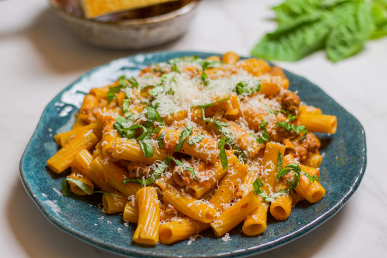 Spicy Rigatoni with Sausage - Kitchen-by-the-Sea